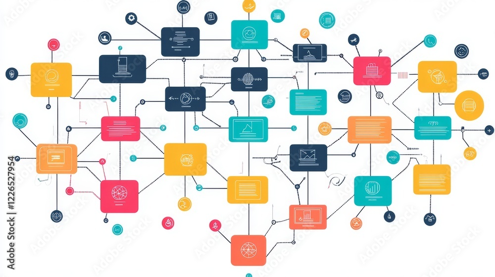 70.A vibrant organizational diagram showcasing interconnected steps in ...