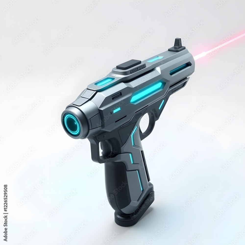 Futuristic Blaster Pistol Firing a Laser Beam in a Clean Studio ...