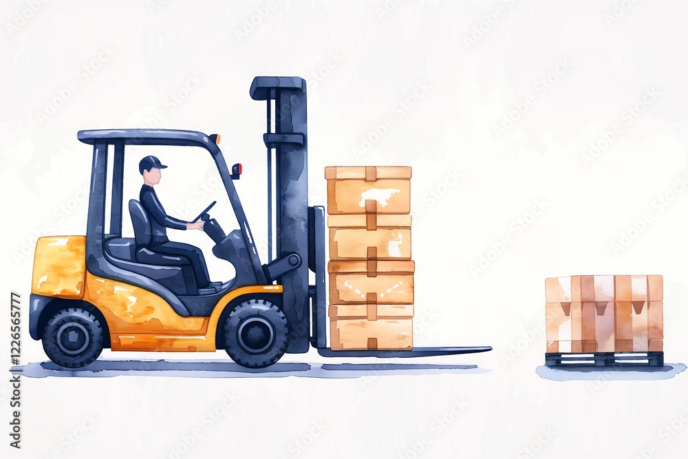 Illustration of a forklift operator moving stacked boxes, showcasing ...