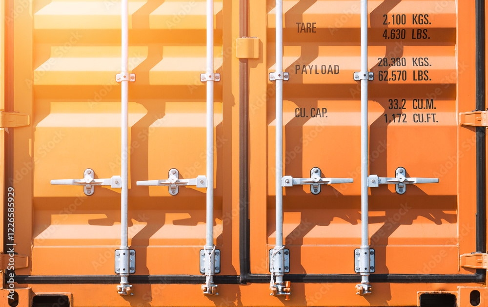 Container door locked with protective lead seal. Box container ...