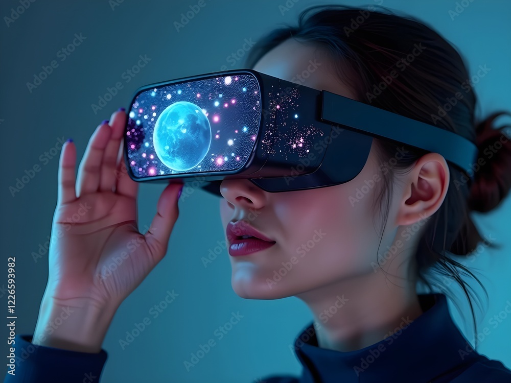 Hand holding virtual reality infinity symbol community connection of ...