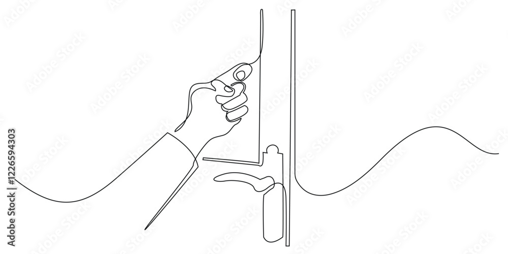 continuous line of hand knocking on the door.one line drawing of guest ...