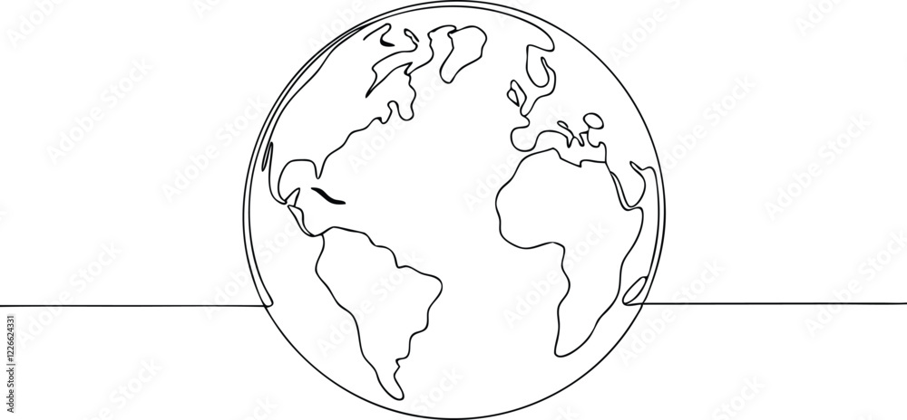 Continuous One Line Art Drawing Illustration Of Earth Globe In Editable ...