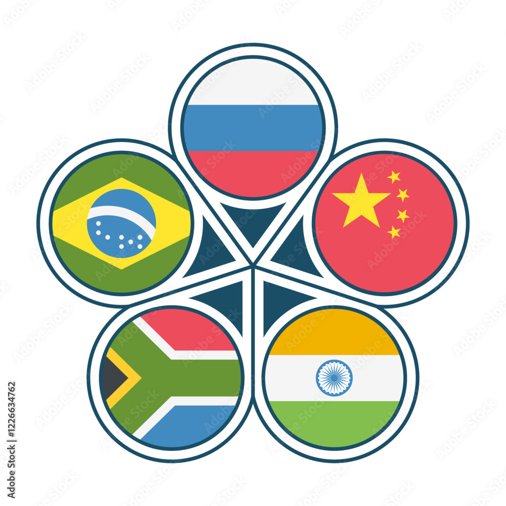 Vector Illustration of the BRICS Flags of the countries formed ...