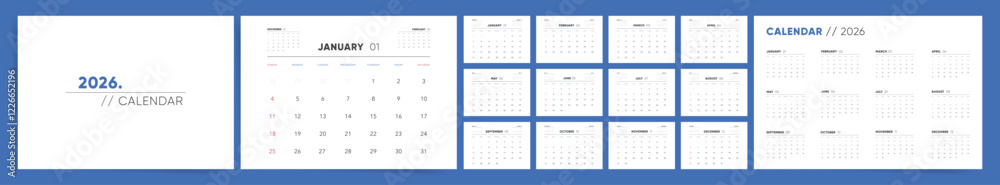 Calendar 2026, Calendar 2026 Sunday Start Corporate Design Template ...