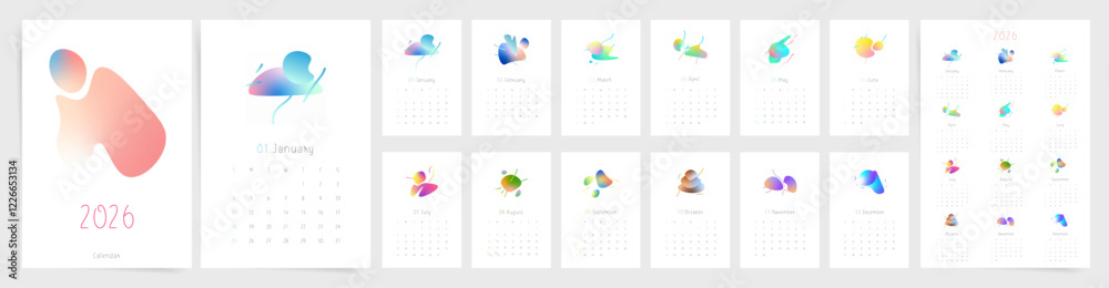 2026 Calendar Template with Abstract Art, Colorful Gradient Classic ...