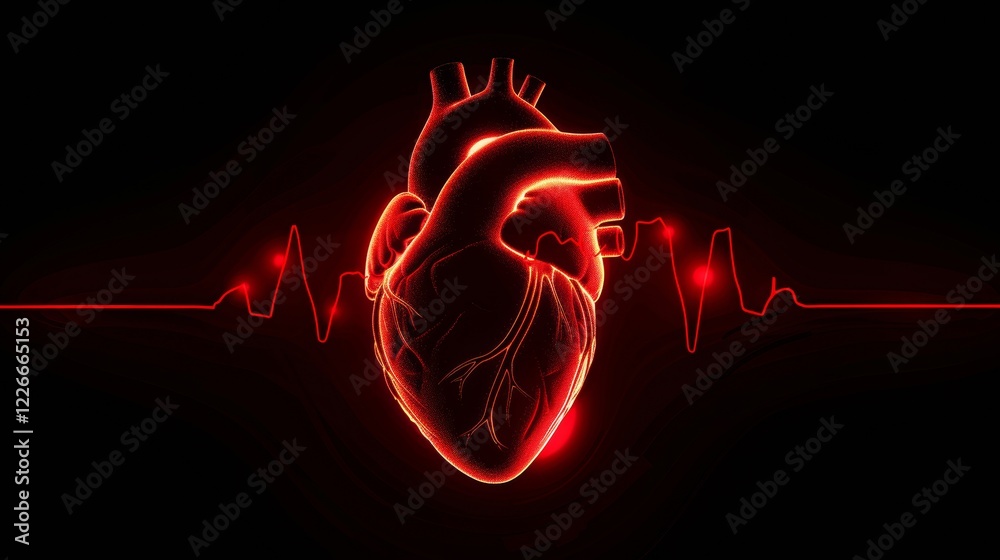 human heart shape with red cardio pulse line. Creative stylized red ...