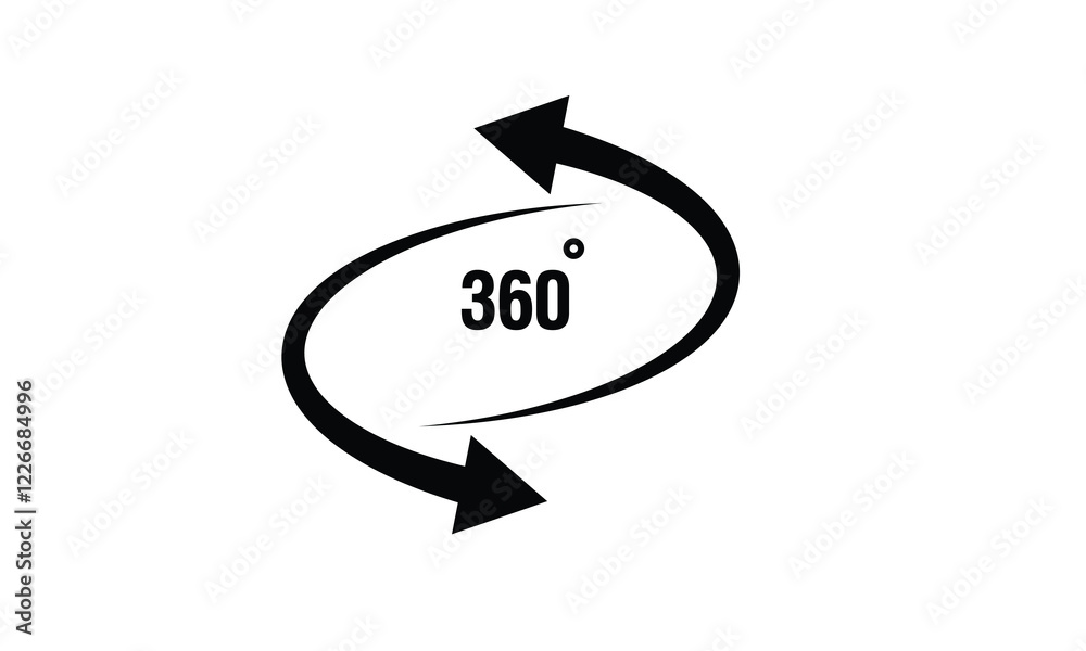 360 degrees arrow, rotate around set icon. Circle signs vertical ...