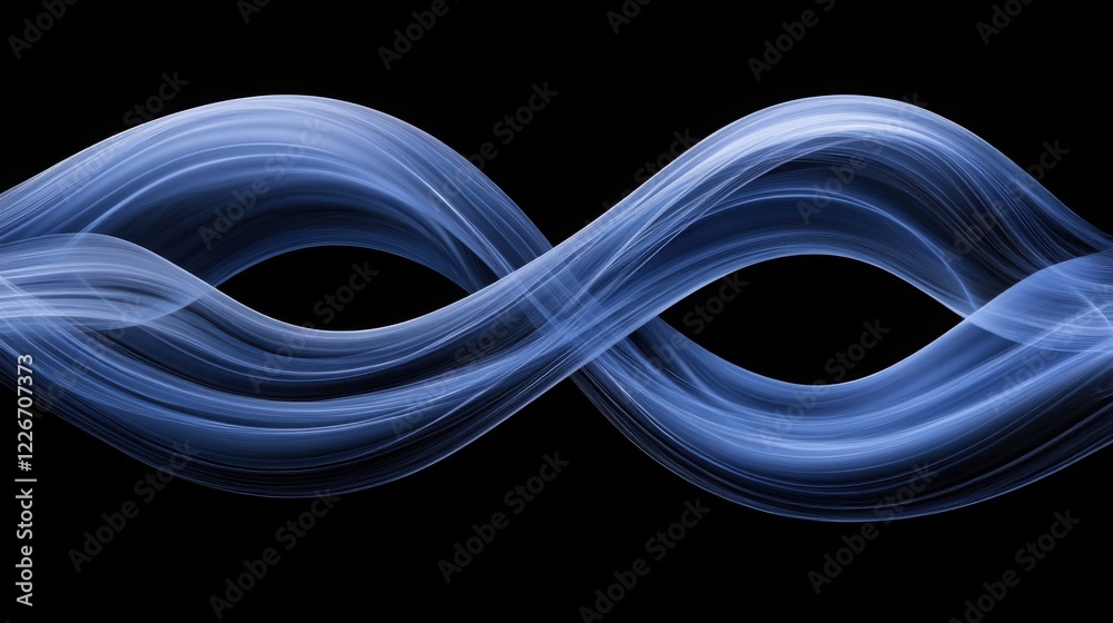 Abstract waveforms in azure color on black background, long exposure ...