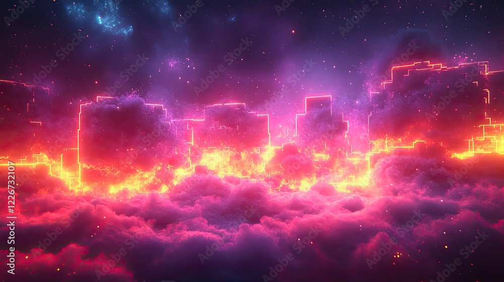 Abstract pixel retro 8-bit neon pink red purple orange neon video game ...