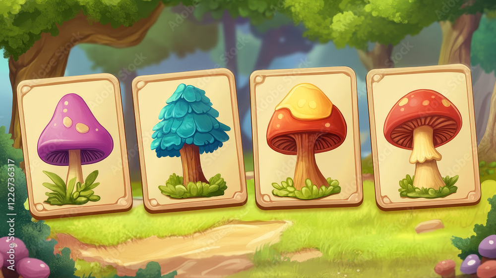 Match the half of fantastic fairy magic tree and plant, kids game ...