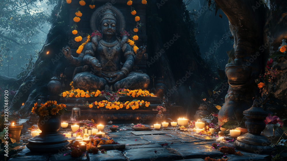 Nagoba Jatara, an illustration of a prayer ritual in front of a ...