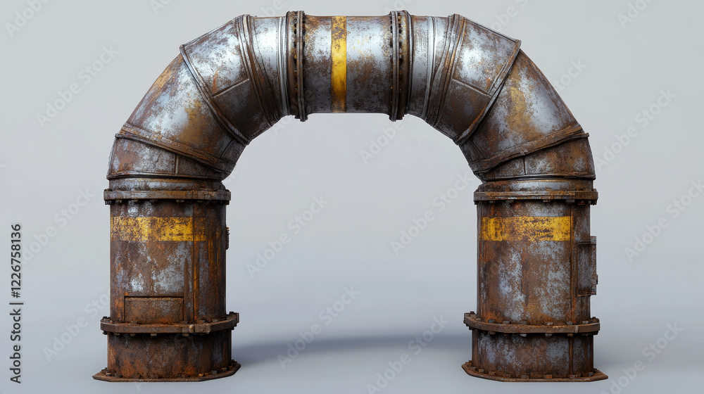 U shape pipeline gasoline, curve plumbing pipes arch door isolated ...