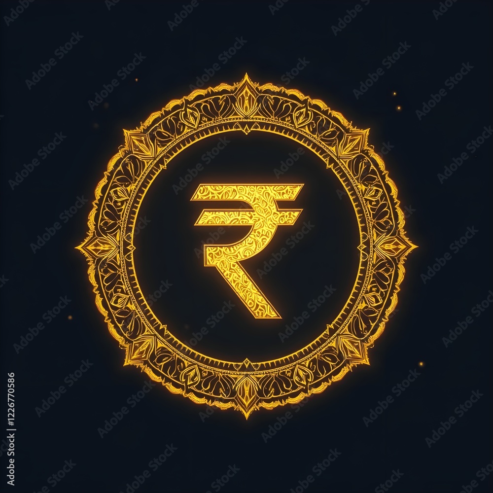 Gold Indian Rupees ₹ Logo, Indian Rupee Symbol, Gold ₹ Design, Golden ...