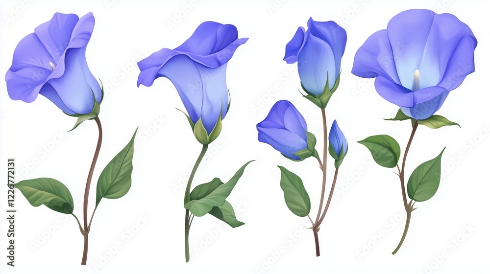Butterfly pea blue flowers or Clitoria ternatea set isolated on white ...