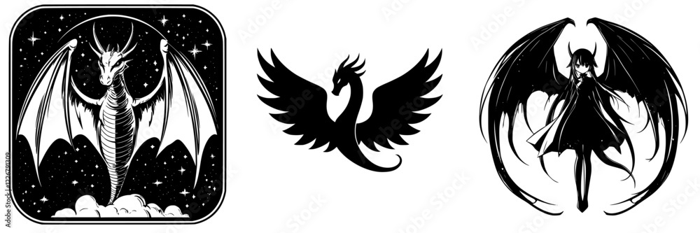 Unique collection of mythical creature illustrations with dragon ...