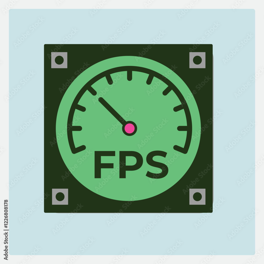 Minimalist icon representing Frames Per Second with speedometer design ...