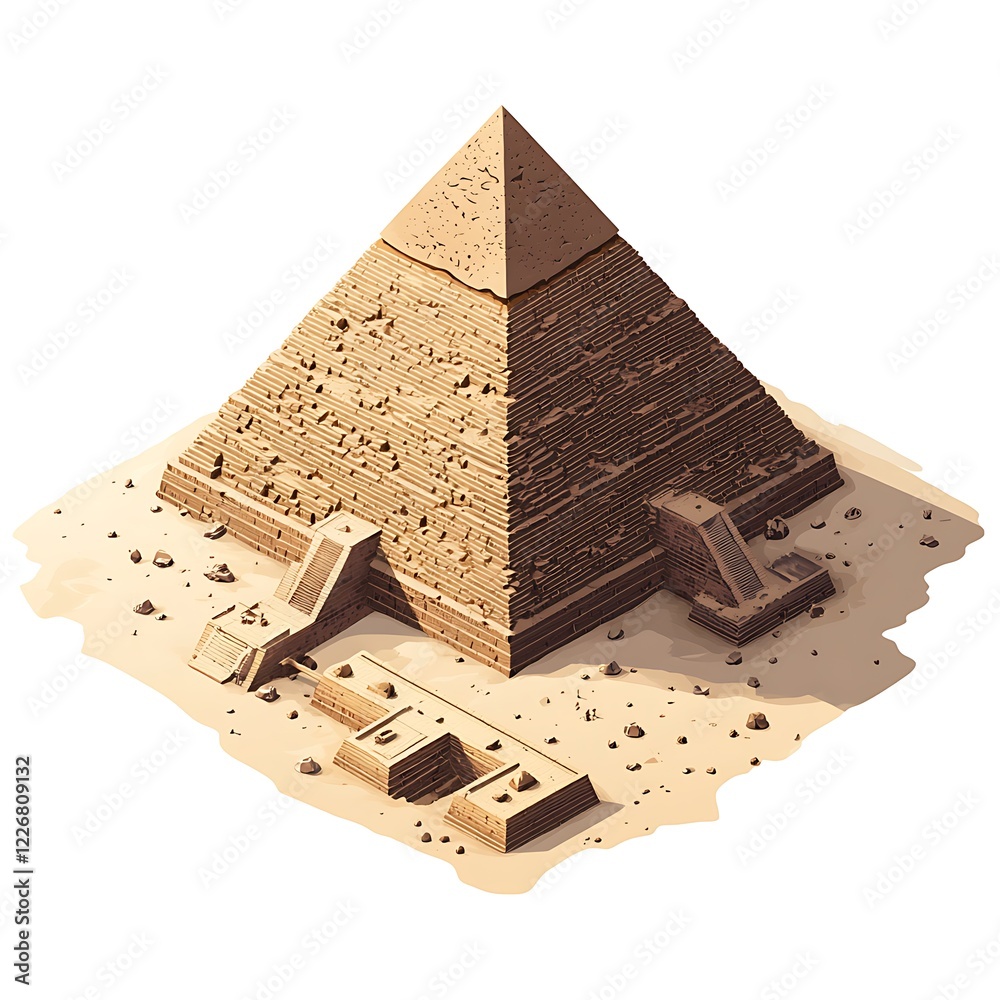 Ancient Pyramid Complex: An isometric illustration of a majestic ...