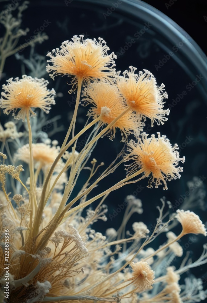 Macroscopic view of Aspergillus conidiophores with phalides and ...