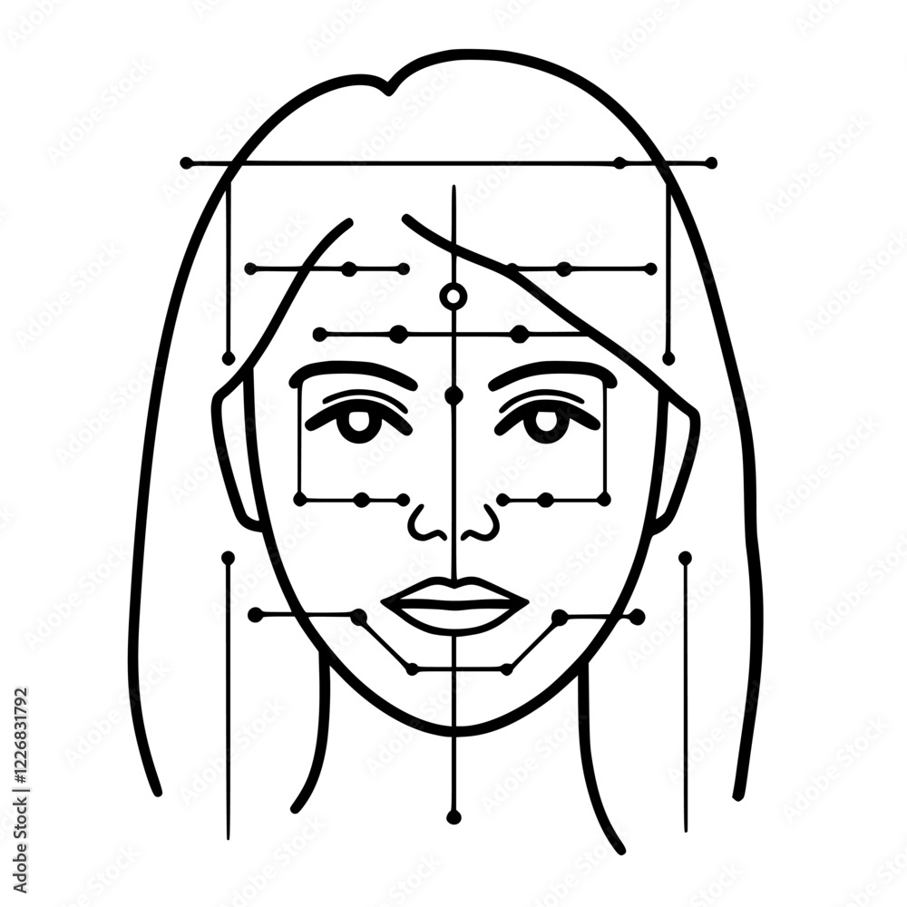 Facial feature diagram illustrating key points and measurements for ...