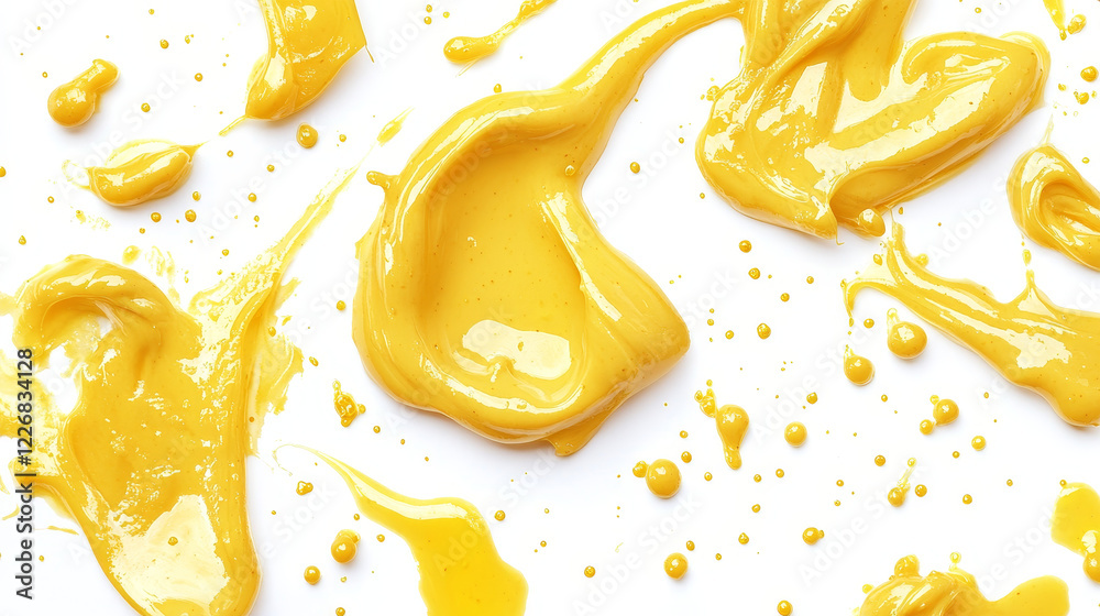 Mustard drops, food condiment spills and splashes realistic design ...