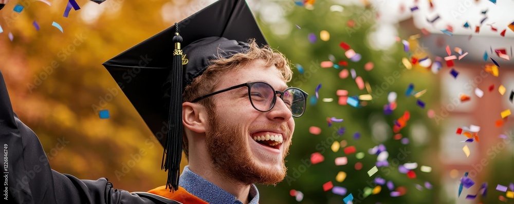 Student memories of graduation ceremony concept. Joyful graduate ...