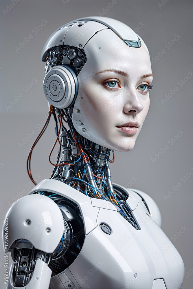 Realistic Portrait of a Futuristic Female Cyborg with Advanced ...