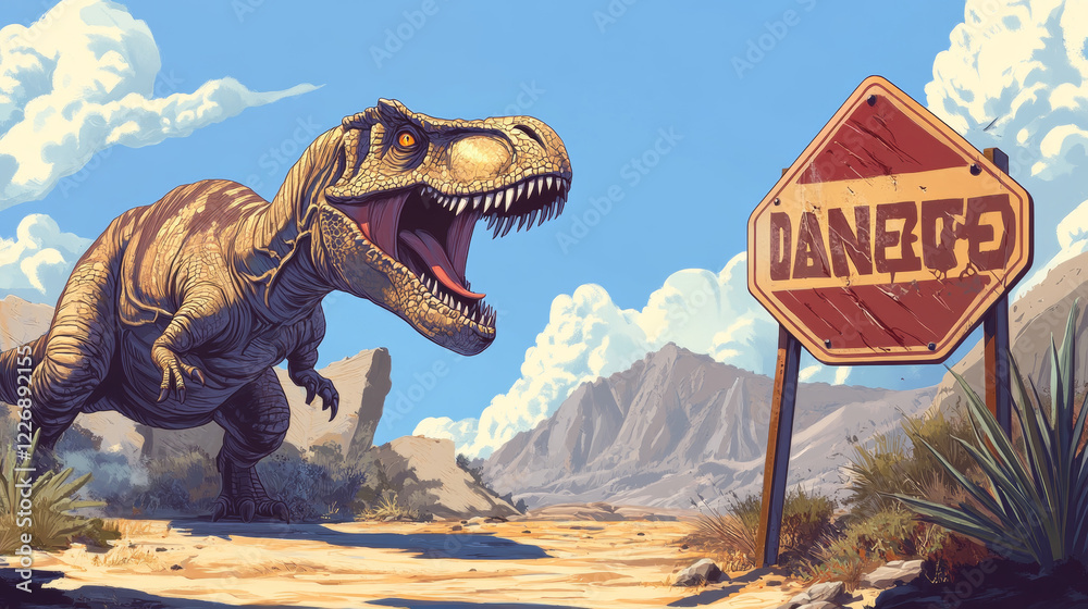 T Rex dinosaur warning sign with claw scratch marks, danger zone ...