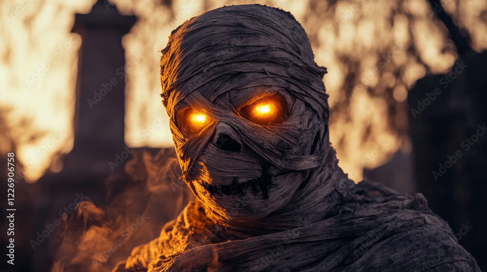 Cartoon spooky mummy rise from the grave creepy Halloween character ...