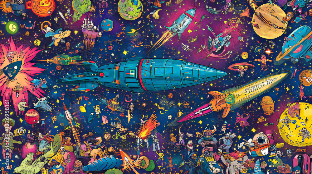 Ilustración de Stock Ufo, spacecraft and starship in galaxy word search ...