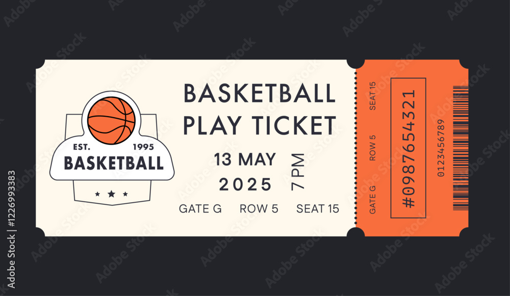 Basketball torn-off ticket template. Vector illustration of entrance ...