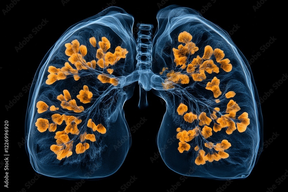 Lungs illustrating pulmonary structure with highlighted nodules showing ...