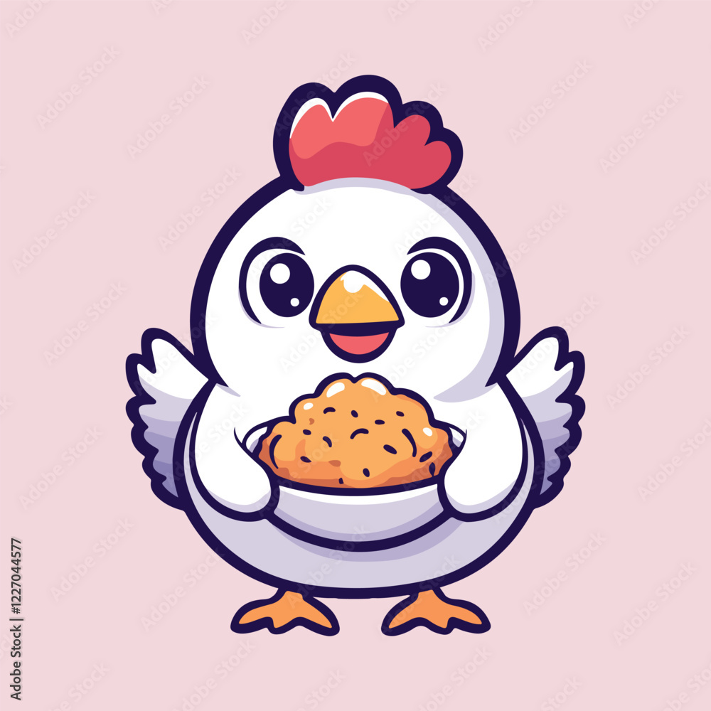 Cute chicken cartoon holding a fired chicken cartoon Vector ...