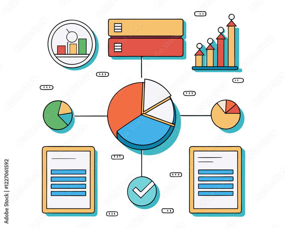 Data Integration and Visualization Diagram with Pie Charts and Bar ...
