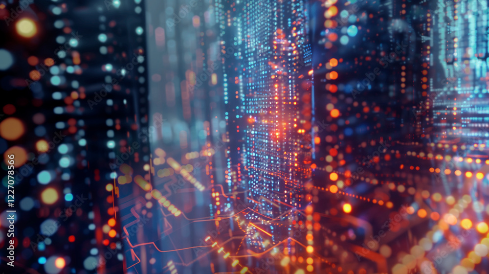 Ilustración de Stock Panel de datos digitales con luces y códigos ...
