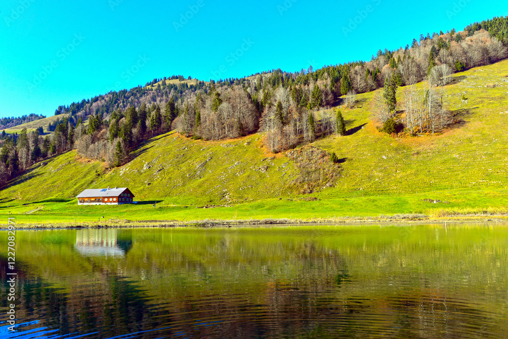 Der Leckner See in Bolgenach, Gemeinde Hittisau in Vorarlberg ...