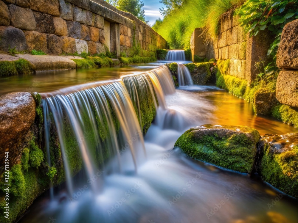 Smooth stone channel, water's silken flow, a long exposure nature ...