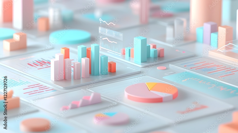 Futuristic 3D financial dashboard featuring a clean and modern design ...