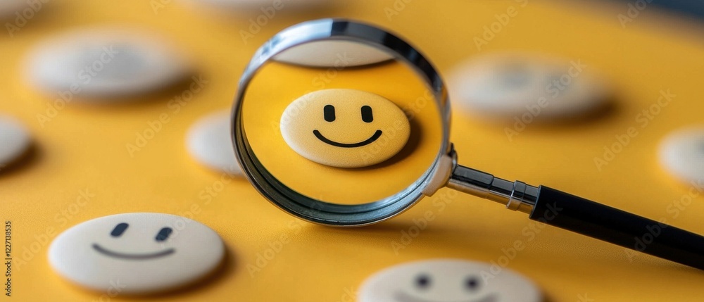 Magnifying Glass Focusing on Happy Smile Emoticon with Yellow ...