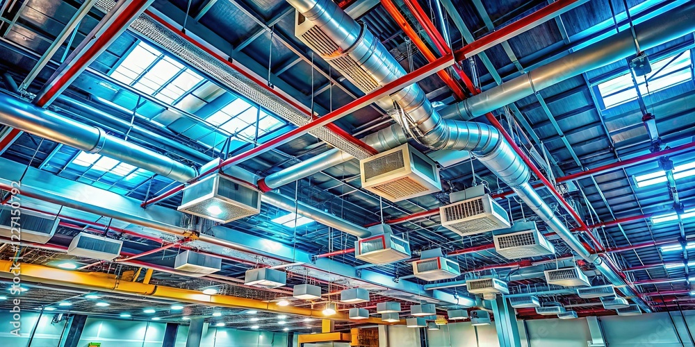 Commercial Building HVAC System: Ceiling Cassette Units, Ventilation ...