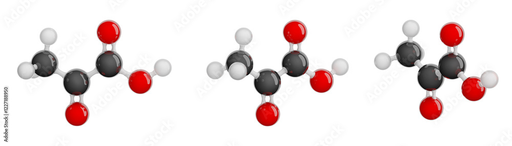 Molecule of Pyruvic acid (2-Oxopropanoic acid). Set of views. Molecular ...