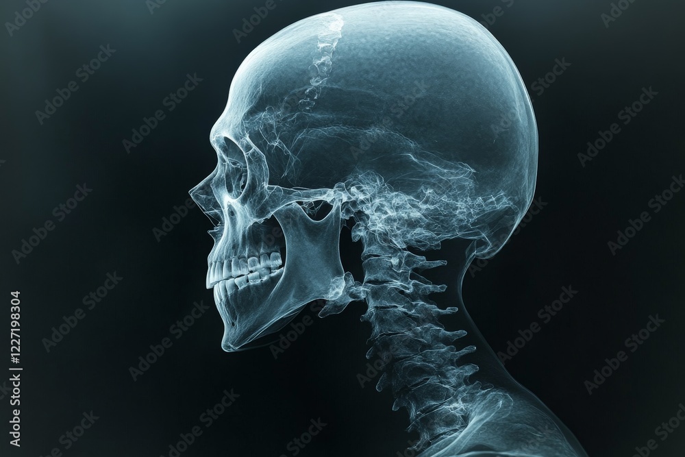 X-ray of a human skull revealing intricate details of the cranial ...