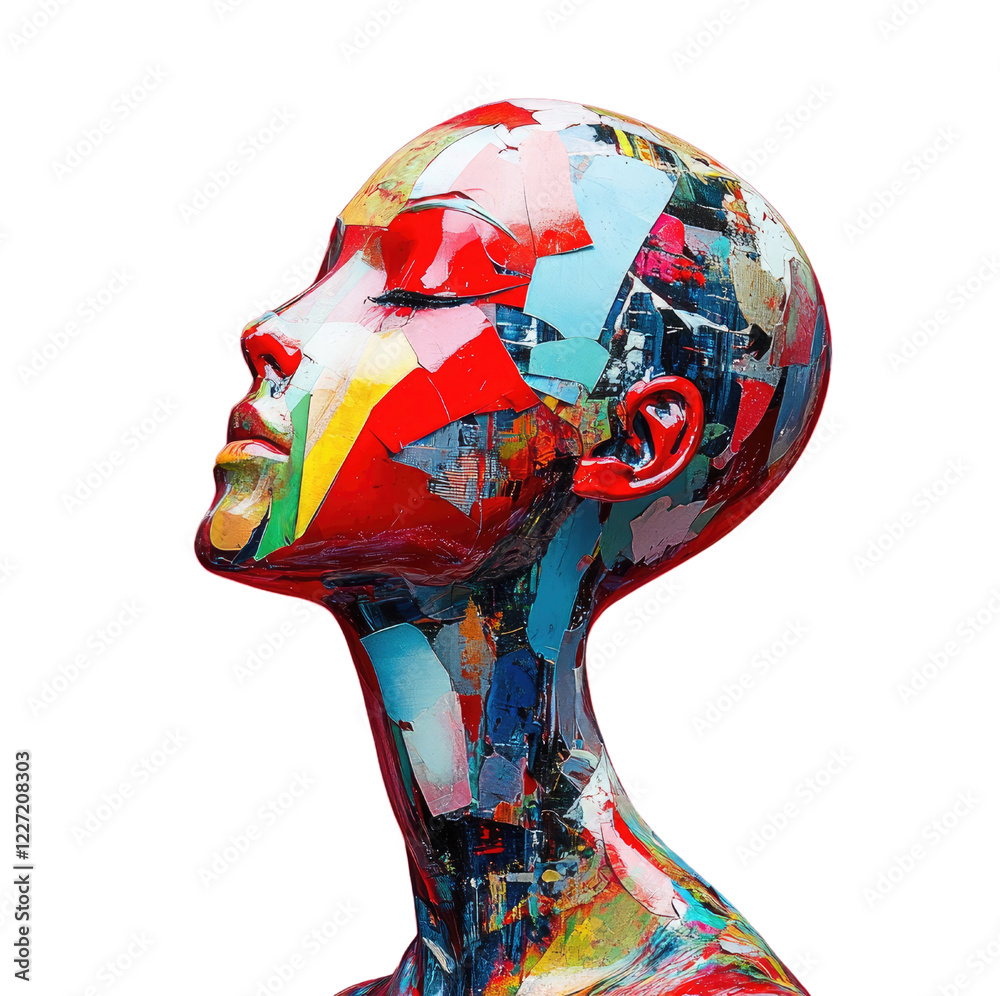 Collage Head Sculpture: A striking, abstract sculpture of a female head ...