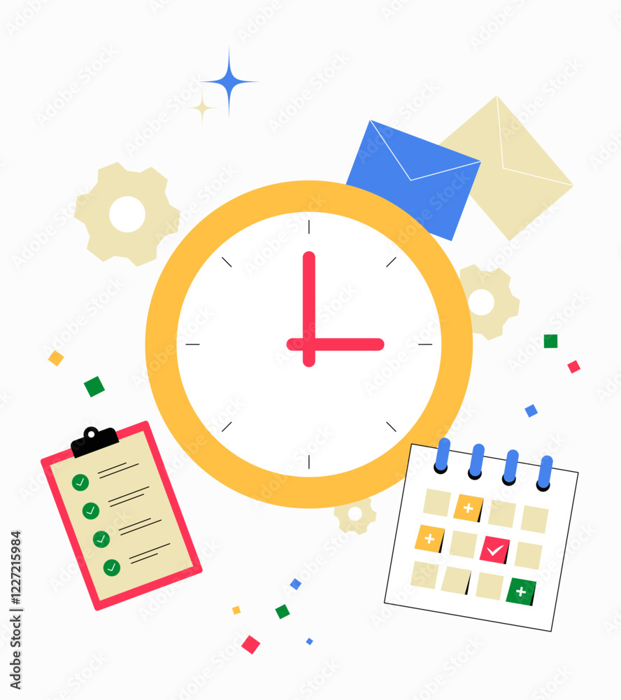 Clock With Calendar And Task List In Flat Vector Illustration ...