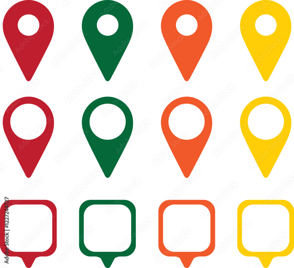 Location pins icons . map markers signs. flat style. map points symbols ...