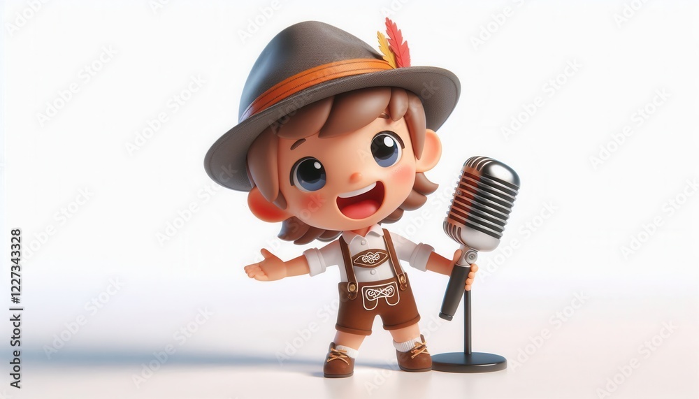 Charming singing child character studio 3d animation bright background ...