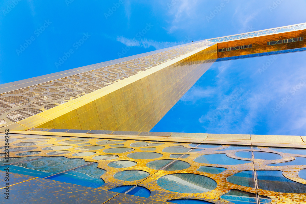 Dubai Picture Frame. Largest gold frame for photos. People walking past ...