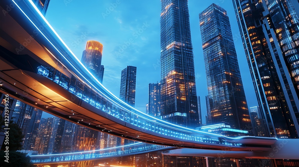 Futuristic floating bridge connecting two land masses, showcasing ...