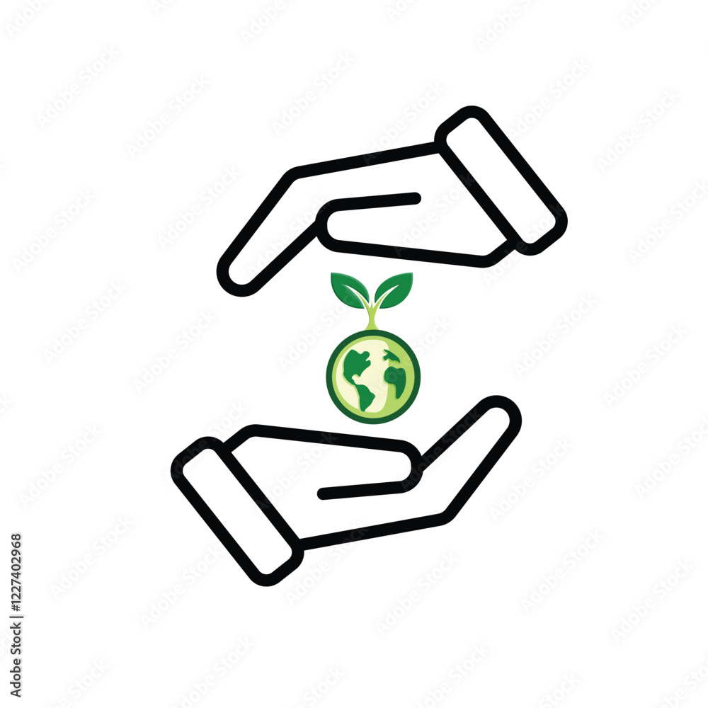 sustainable icon. earth and plant vector in hand. reuse, recycle, net ...