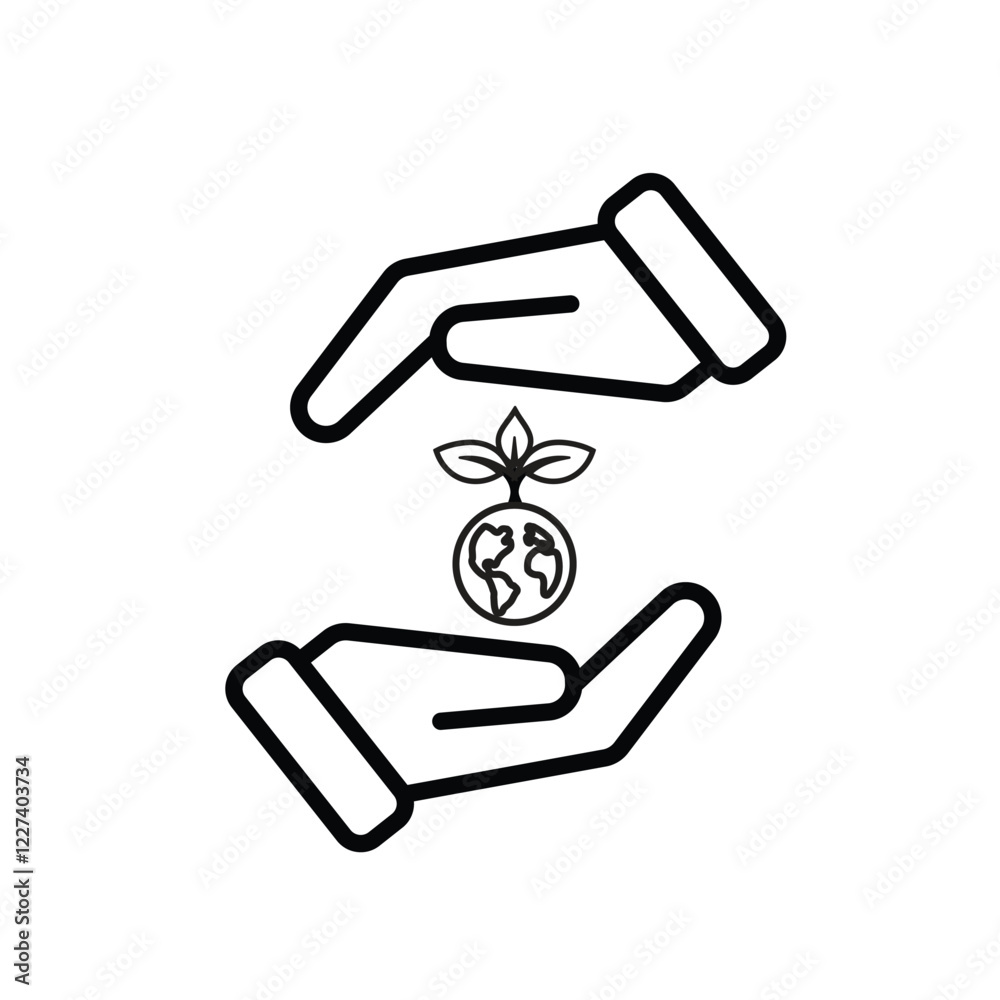 sustainable icon. earth and plant vector in hand. reuse, recycle, net ...